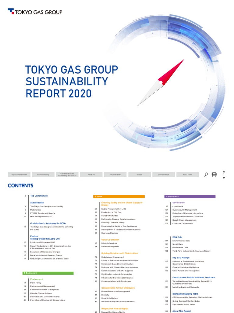 Tokyo Gas Report 2020 PDF | PDF | Corporate Social Responsibility ...