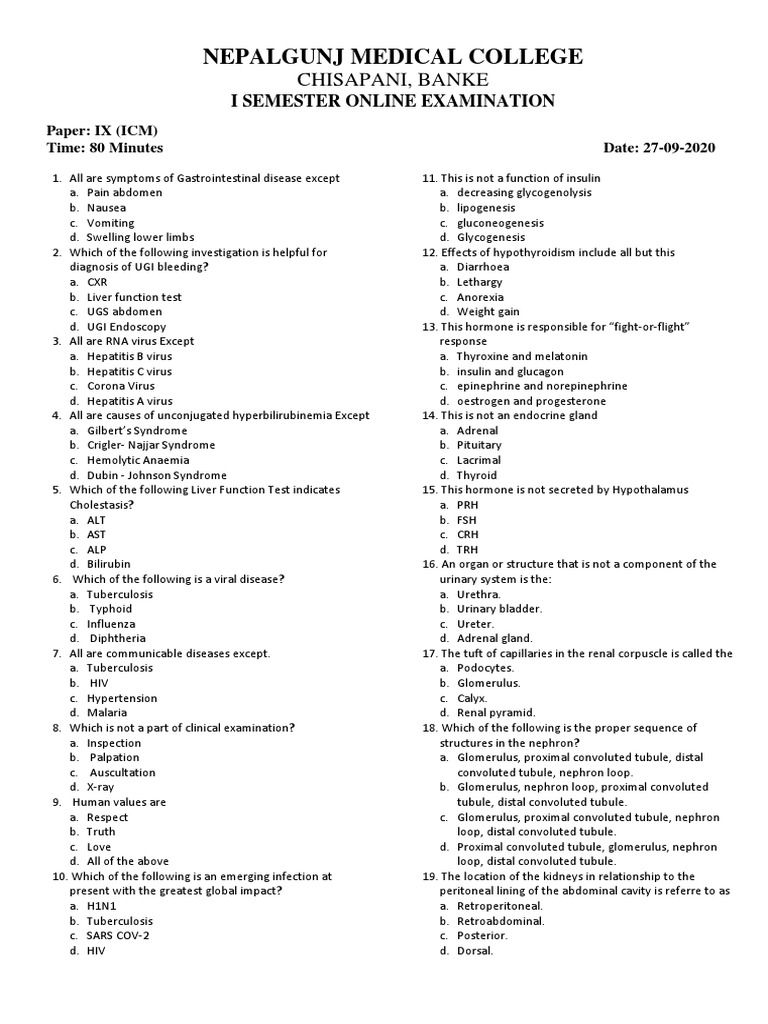 I Semester Examination (ICM) | PDF | Immune System | Dominance (Genetics)