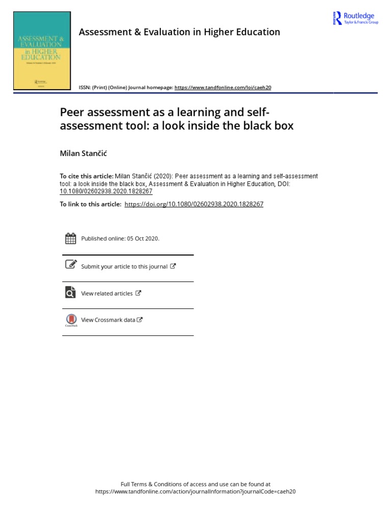 Peer Assessment As A Learning and Selfassessment Tool A Look Inside The ...