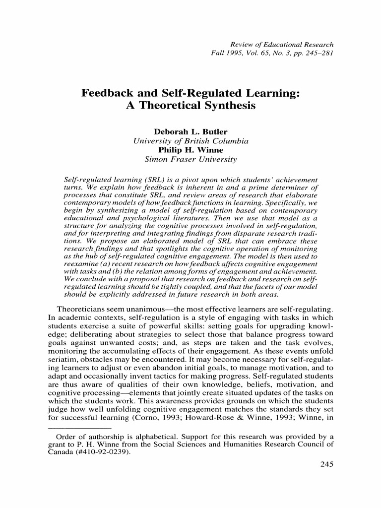 Feedback in Self-Regulated Learning | PDF | Goal | Learning