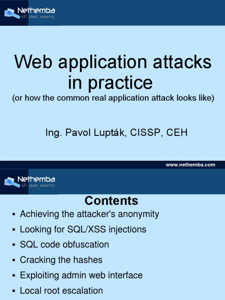 Web Application Attacks in Practice: Ing. Pavol Lupták, CISSP, CEH | PDF | Http Cookie | Cyberspace