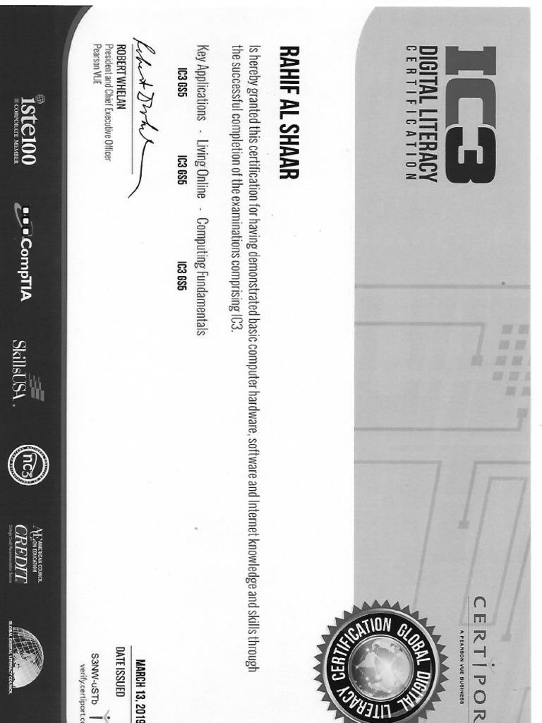 Ic3 Certificate Pdf Pdf