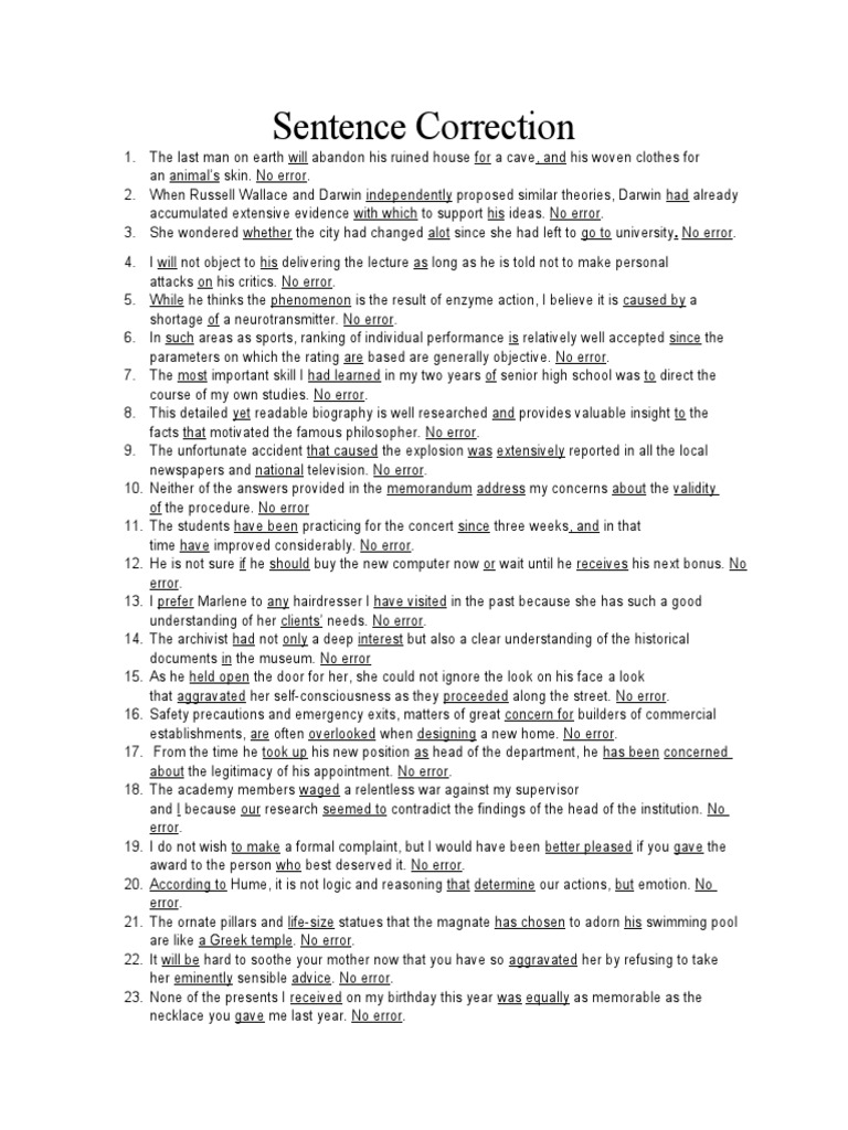 Sentence Correction | PDF | Charles Darwin