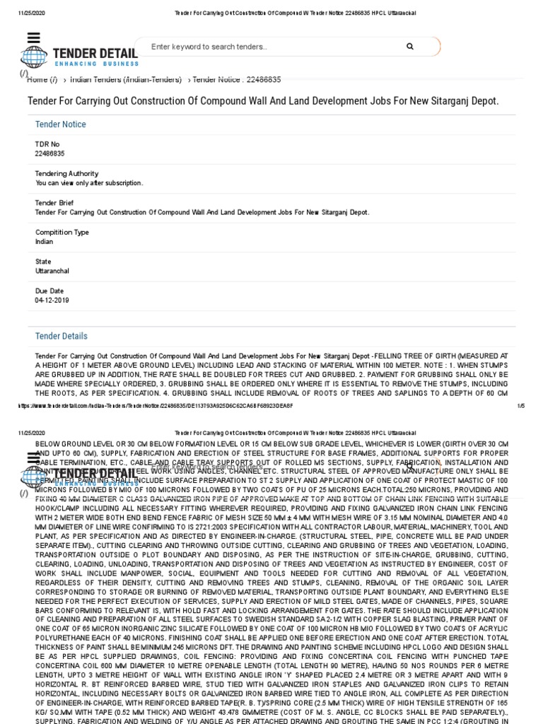 Tender For Carrying Out Construction of Compound W Tender Notice ...