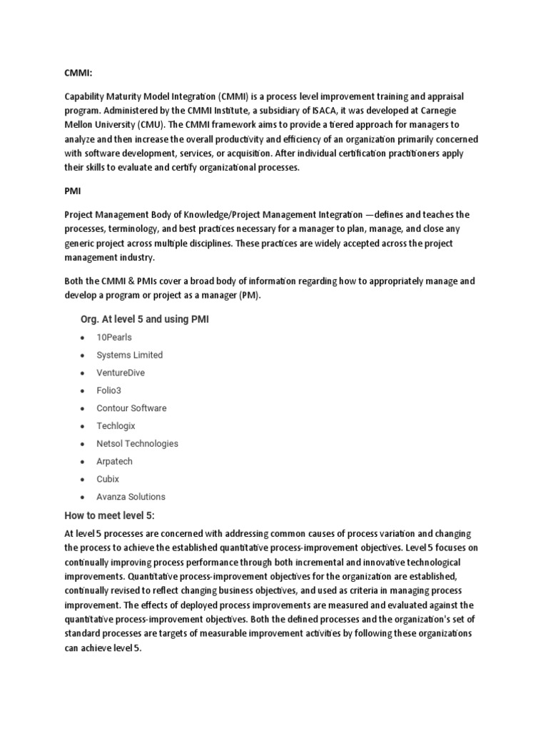 CMMI Level 5 Process Improvement Guide | PDF | Business