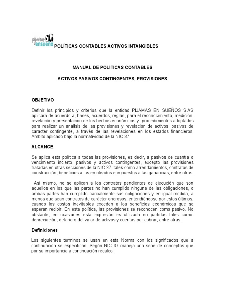 Políticas Contables Provisiones, Activos Contingentes | PDF | Beneficio ...