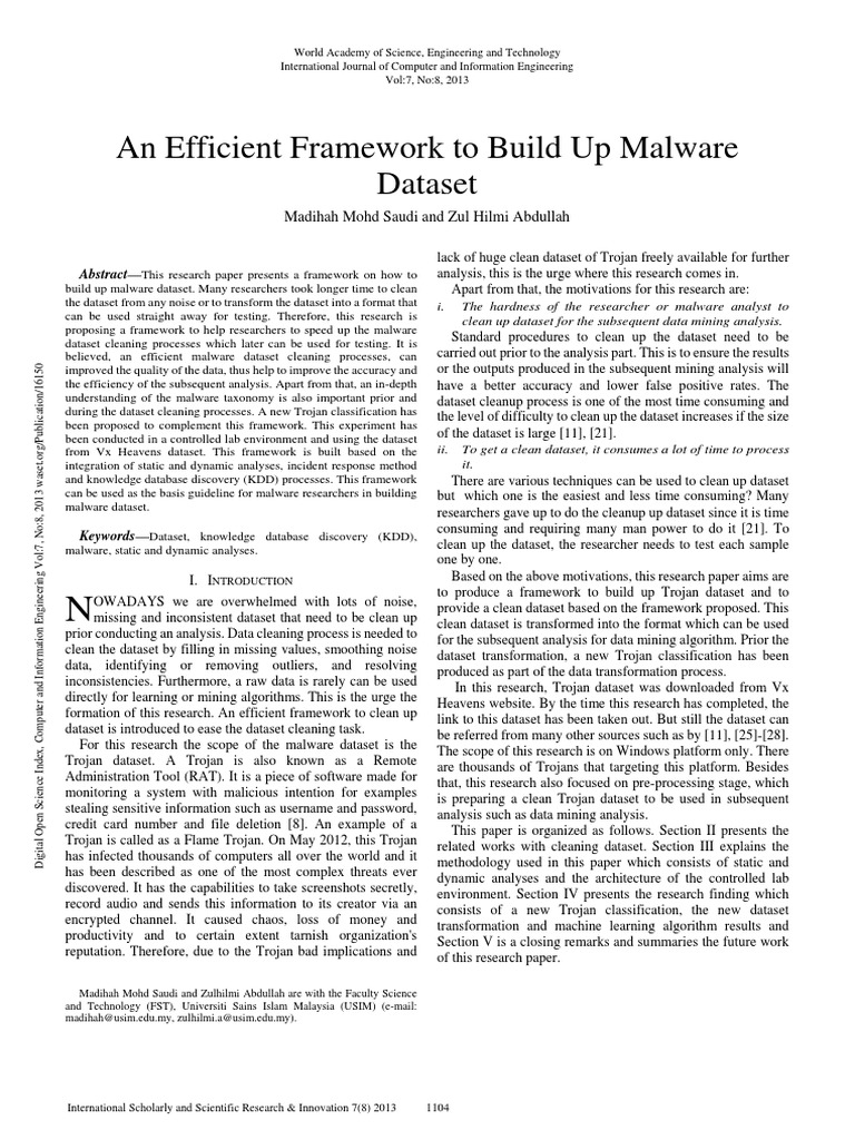 An Efficient Framework To Build Up Malware Dataset | PDF | Data Mining | Malware