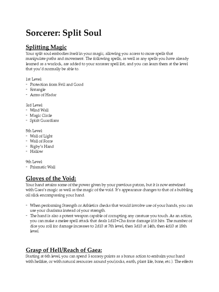 Sorcerer: Split Soul, A Broken Subclass For DND 5e | PDF | Magician ...
