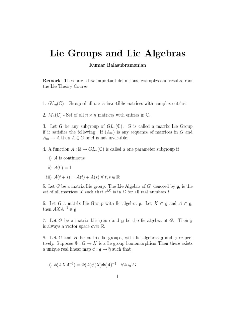 Lie Groups | PDF | Representation Theory | Lie Algebra