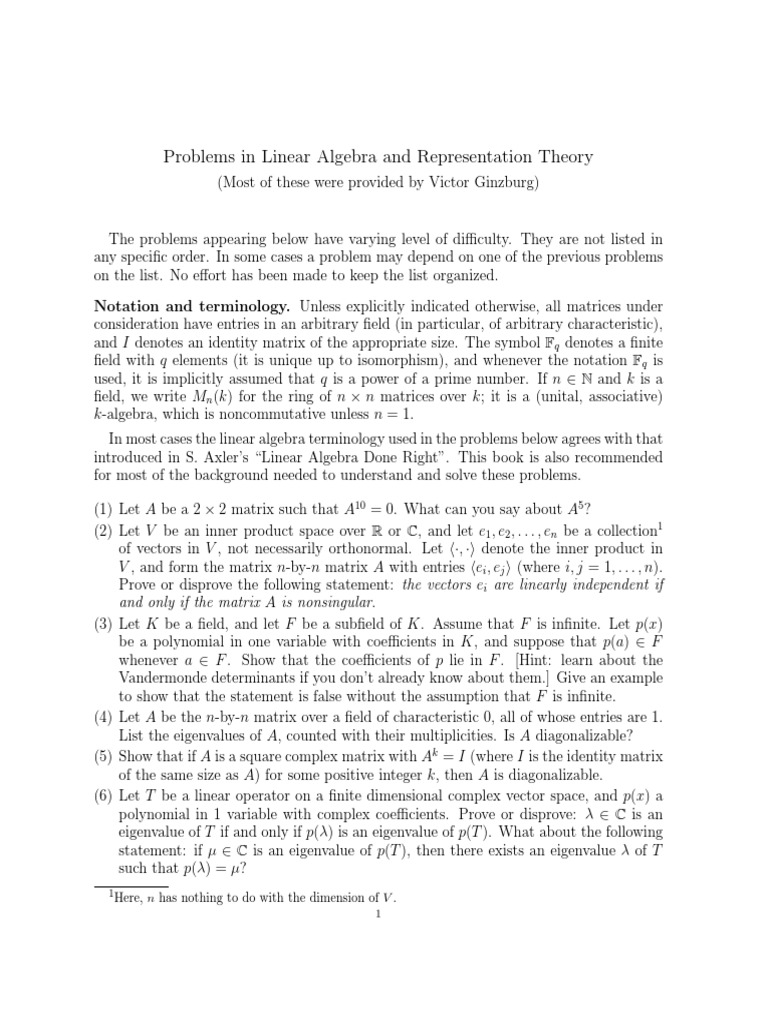 Ginzburg - Linear Algebra Problems | PDF | Matrix (Mathematics) | Eigenvalues And Eigenvectors