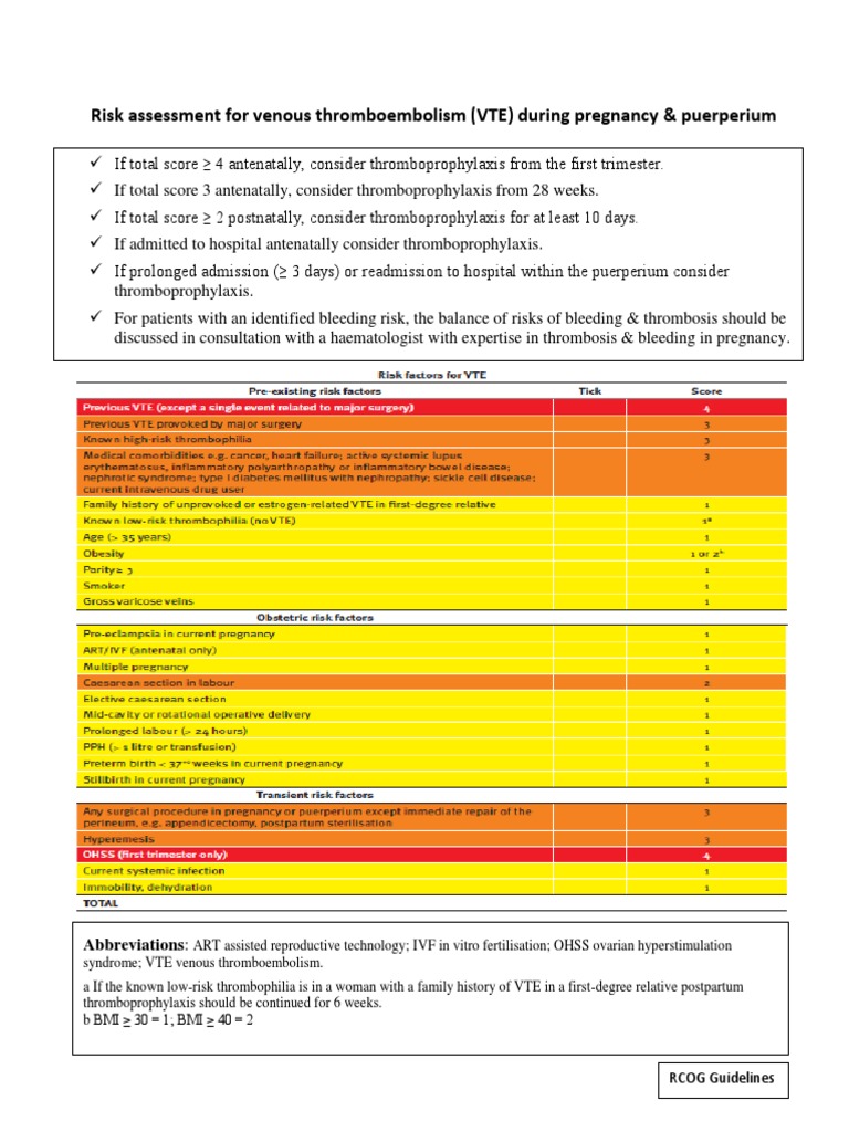Risk Assessment For Venous Thromboembolism | PDF