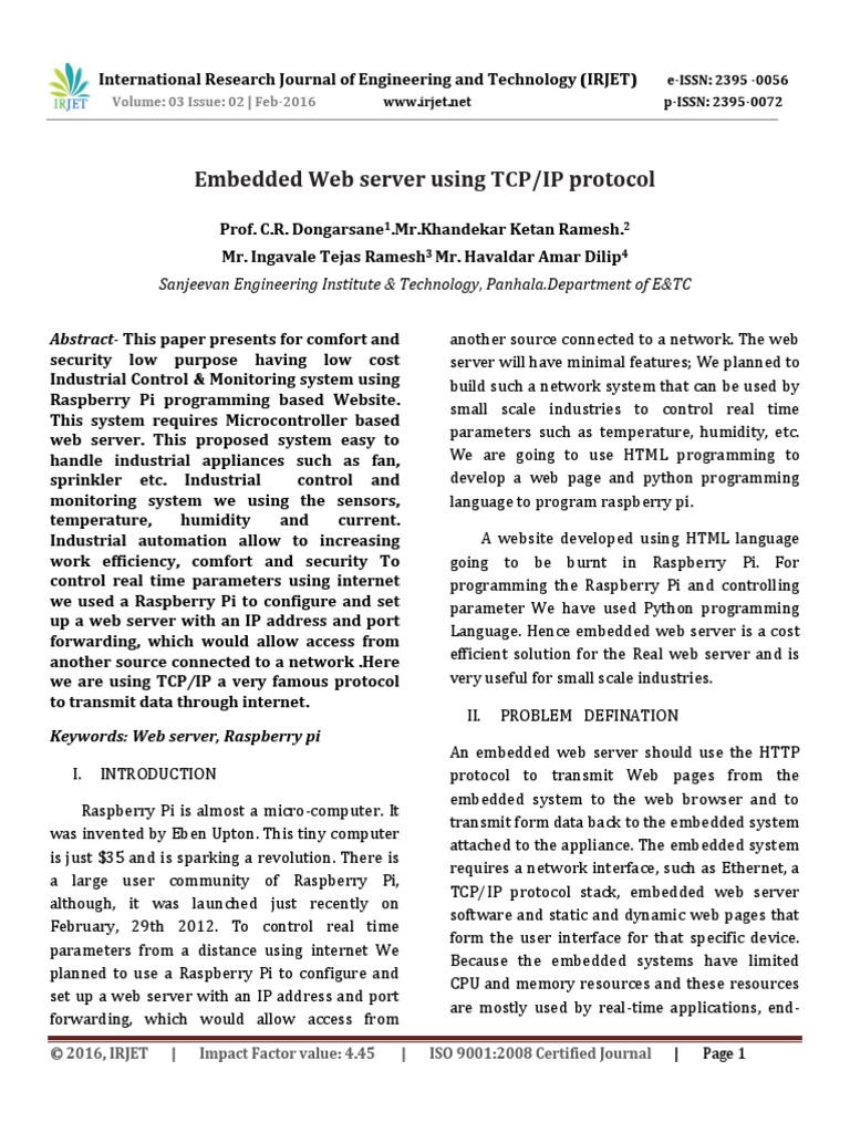 Embedded Web Server Using Tcp Ip Protoco Pdf Pdf Embedded System World Wide Web