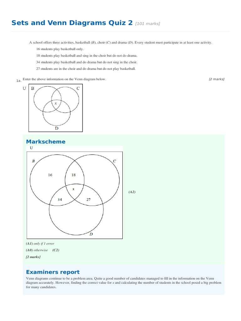 Sets - and - Venn - Diagrams - Quiz - 2 Markscheme PDF | PDF | Bracket ...