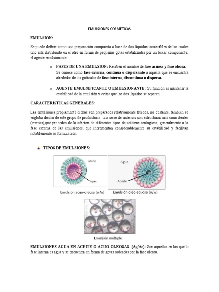 Emulsiones Cosméticas: Tipos y Componentes | PDF | Emulsión | Fase ...