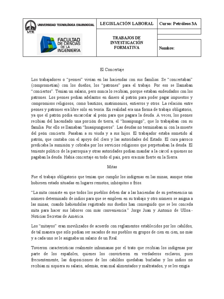 El Concertaje | PDF | Esclavitud | Salario Y Pensión