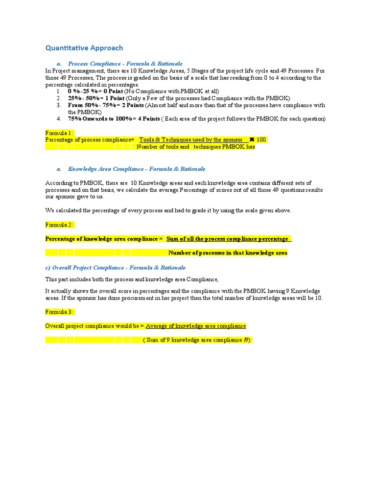 Quantitative Approach: A. Process Compliance - Formula & Rationale | PDF