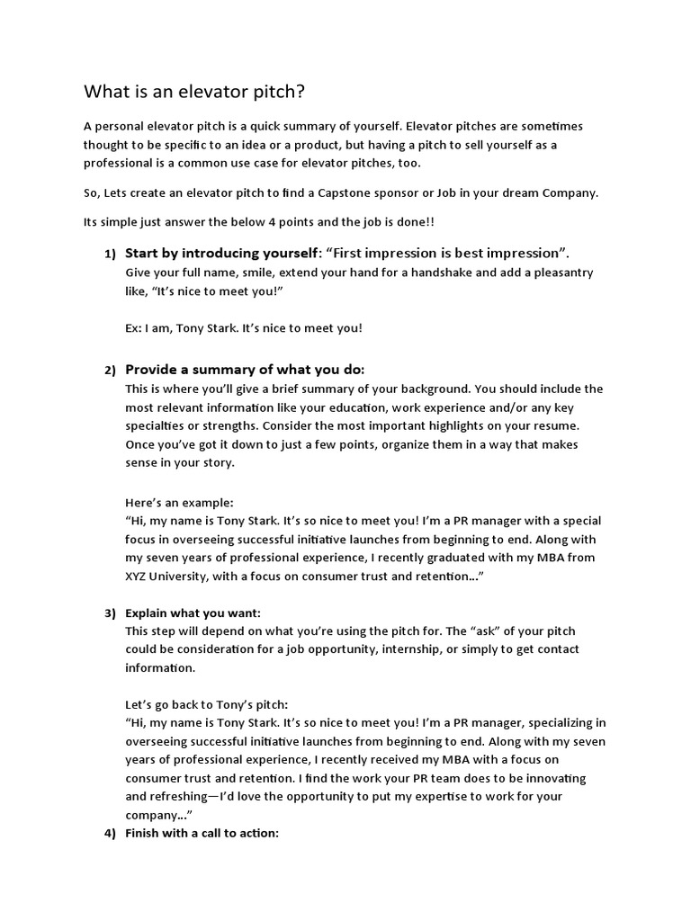 Elevator Speech Template | PDF | Cognition | Psychological Concepts