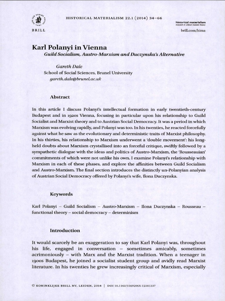 Karl Polanyi in Vienna: Guild Socialism, Austro-Marxism and Duczynska's ...