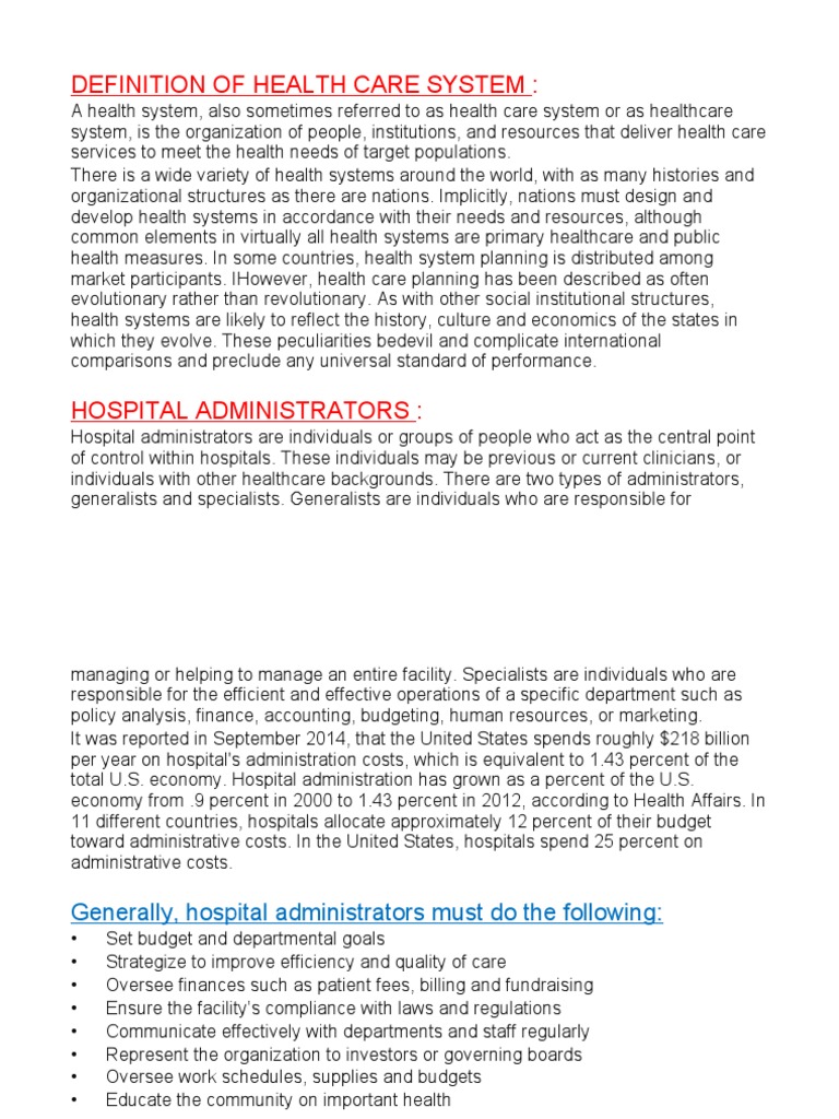 Understanding Health Care Systems and Administration | PDF