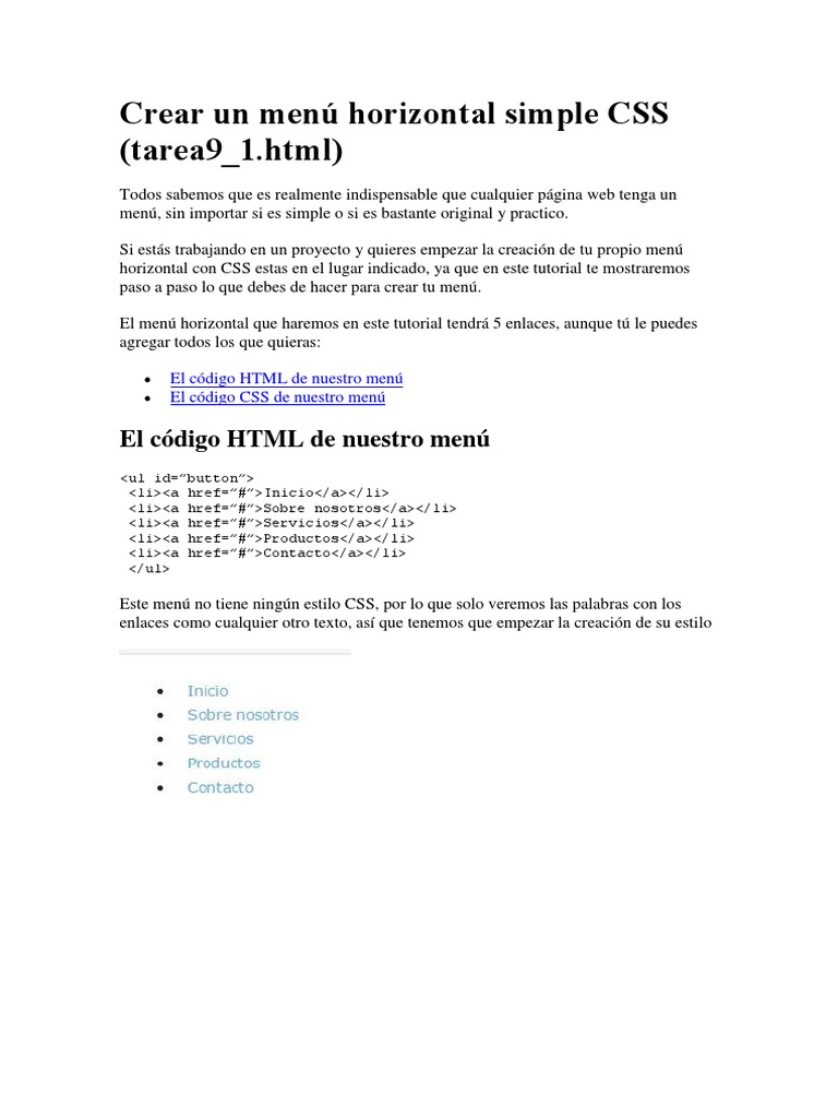 Crear Un Menú Horizontal Simple CSS | PDF | Hojas de estilo en cascada ...