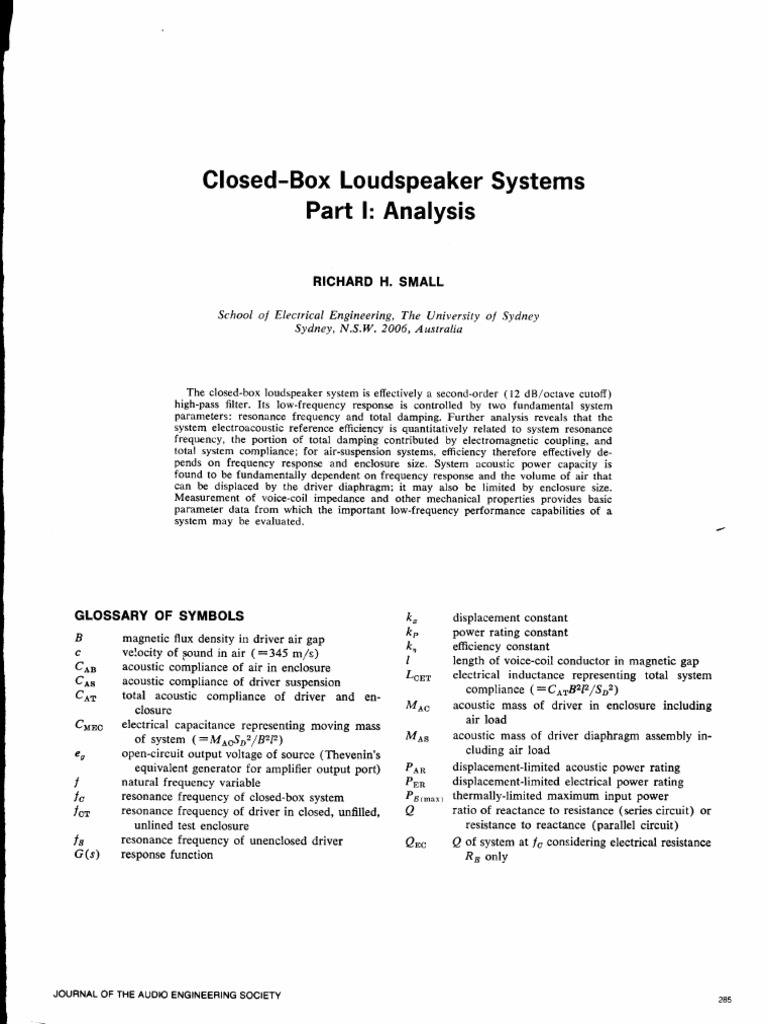 Closed-Box Loudspeaker Analysis | PDF | Loudspeaker | Bandwidth (Signal ...