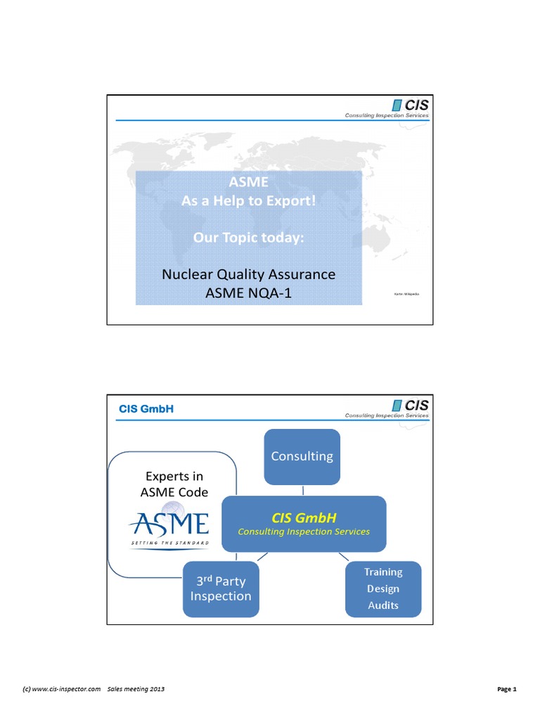 Asme As A Help To Export! Our Topic Today:: Nuclear Quality Assurance ...