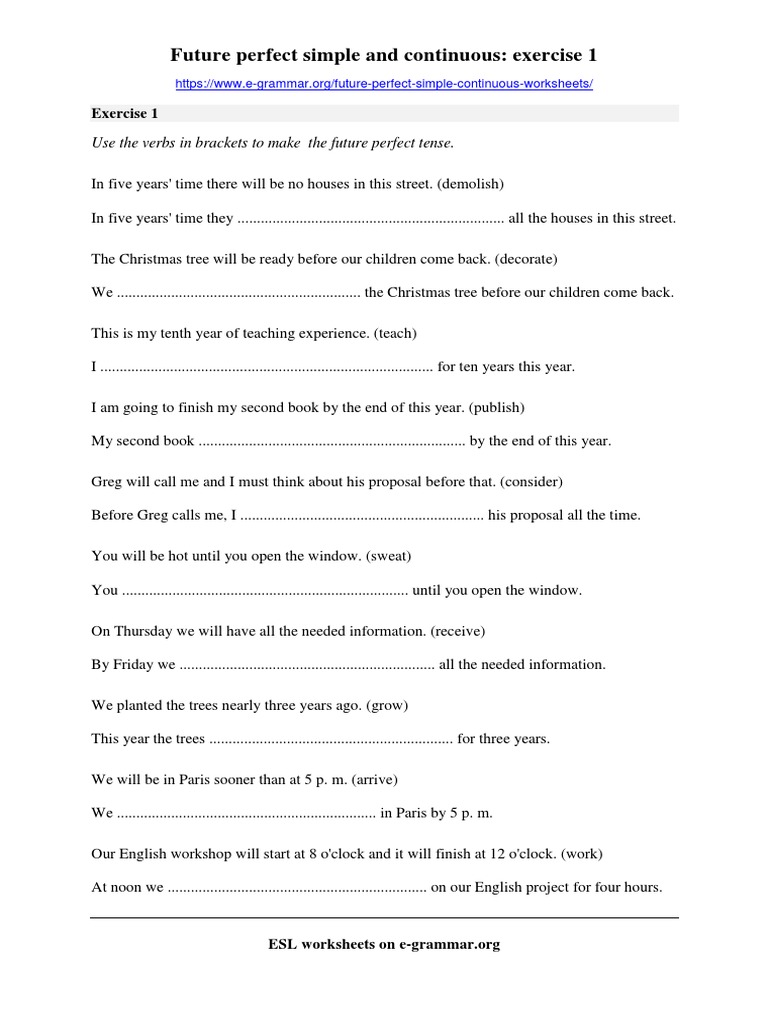 Future Perfect Simple Continuous Exercise 1 | PDF