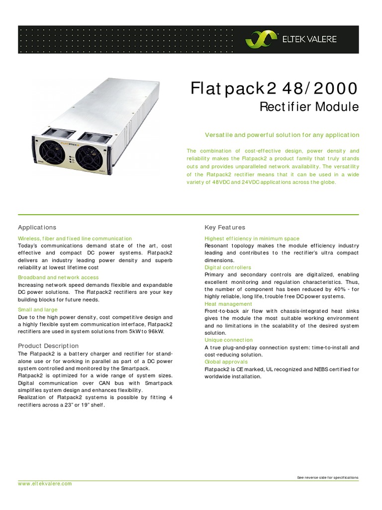 Flatpack2 48/2000: Rectifier Module | PDF | Rectifier | Mains Electricity