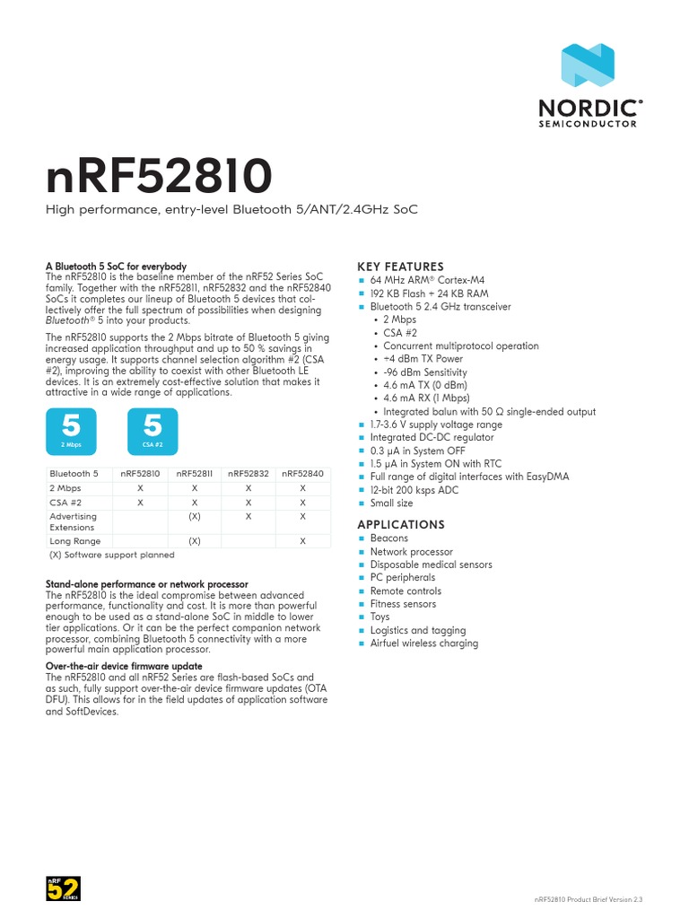 nRF52810 Product Brief PDF | PDF | System On A Chip | Bluetooth