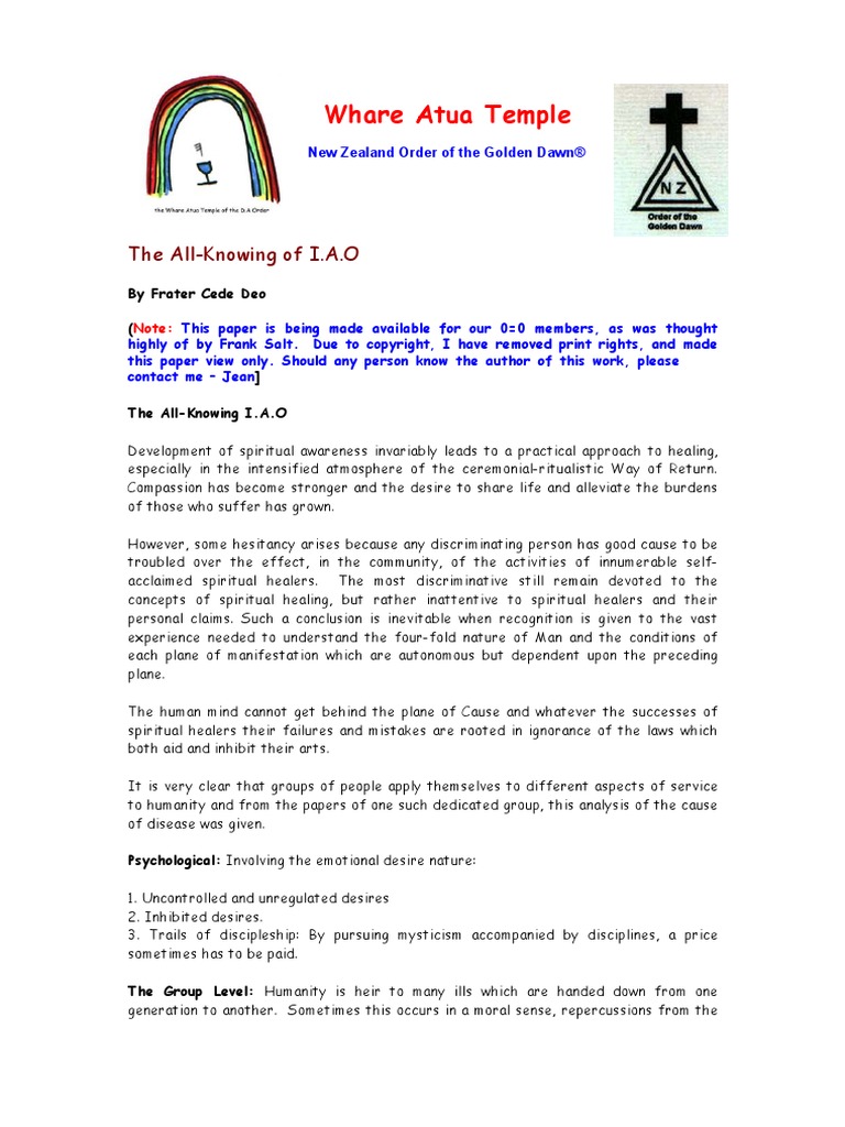 Whare Atua Temple: The All-Knowing of I.A.O | PDF | Astrological Sign