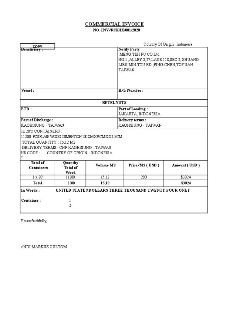 Invoice - Taiwan | PDF