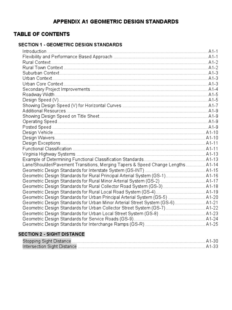Appendix A1 Geometric Design Standards | PDF | Interstate Highway ...