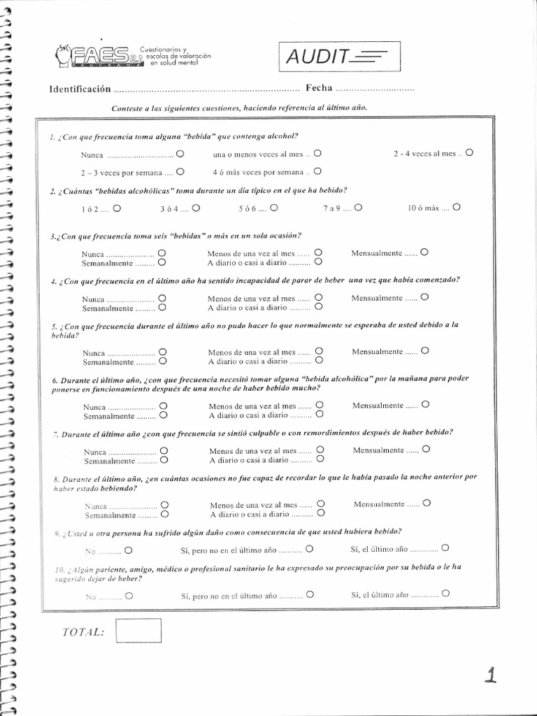 Test Audit ALCOHOL PDF | PDF | Cuestionario | Métodos de evaluación