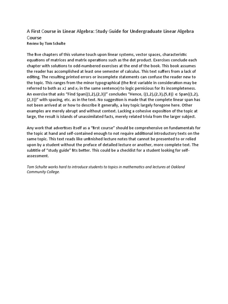 Study Guide for Linear Algebra Course | PDF | Language Arts & Discipline