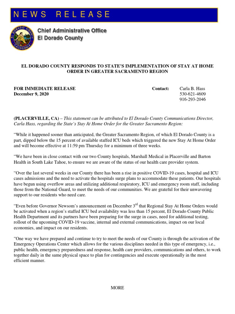 PR 20-68 Regional Stay at Home Order Statement 12-9-20 | PDF ...