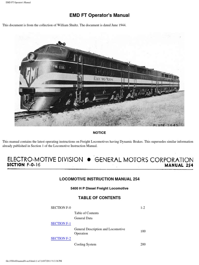 EMD FT Operator's Manual | PDF | Throttle | Locomotives