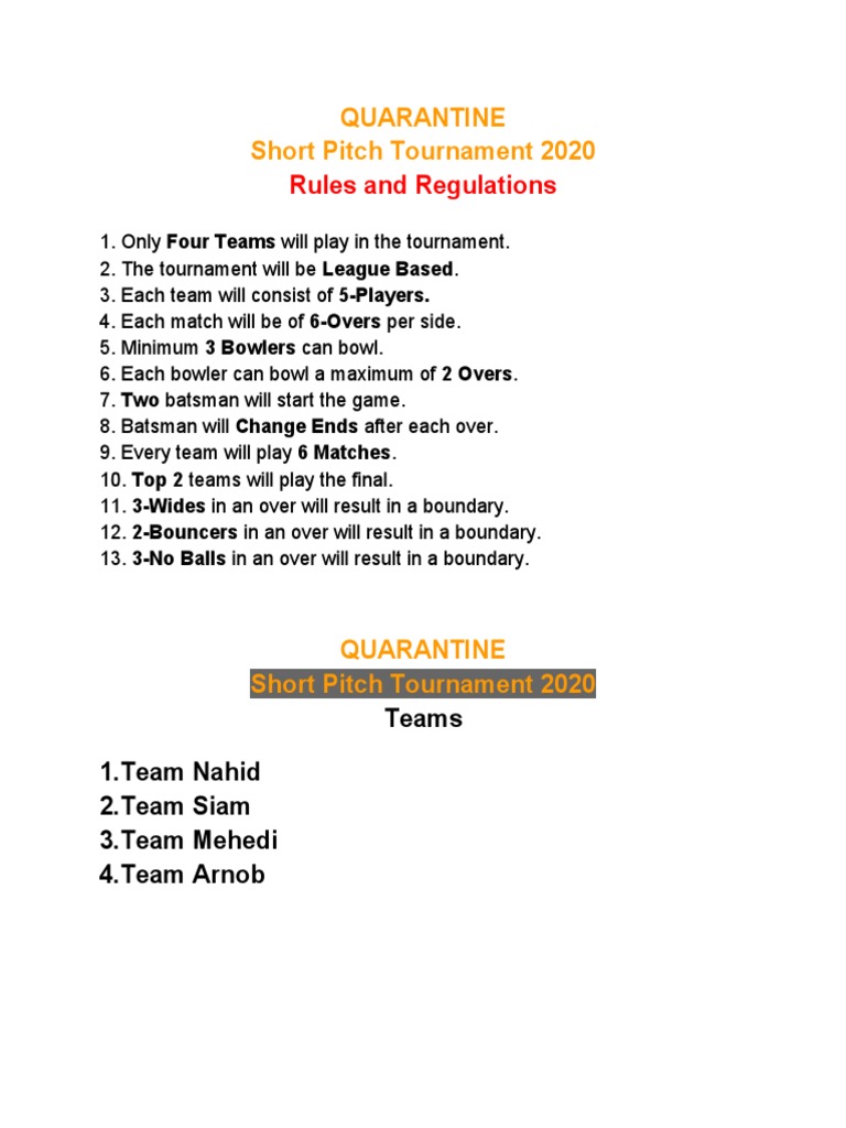 Short Pitch Tournament 2020 Rules | PDF | Sports & Recreation
