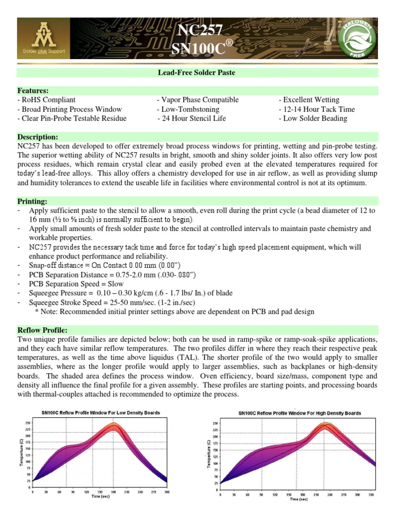 NC257 SN100C: Lead-Free Solder Paste Features | PDF | Physical Sciences ...