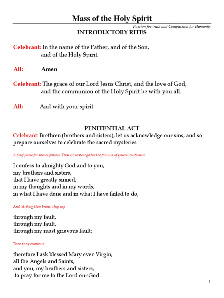 Mass of The Holy Spirit: Celebrant | PDF | Mass (Liturgy) | God The Father