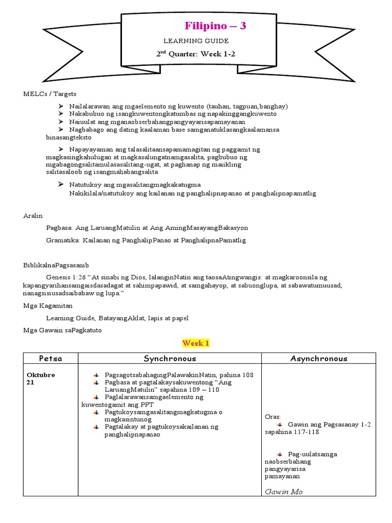 2nd Quarter LG in FILIPINO Week 1-2 | PDF