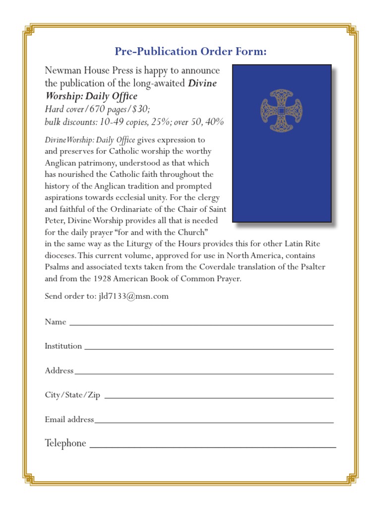 Pre-Publication Order Form:: Divine Worship: Daily Office | PDF ...