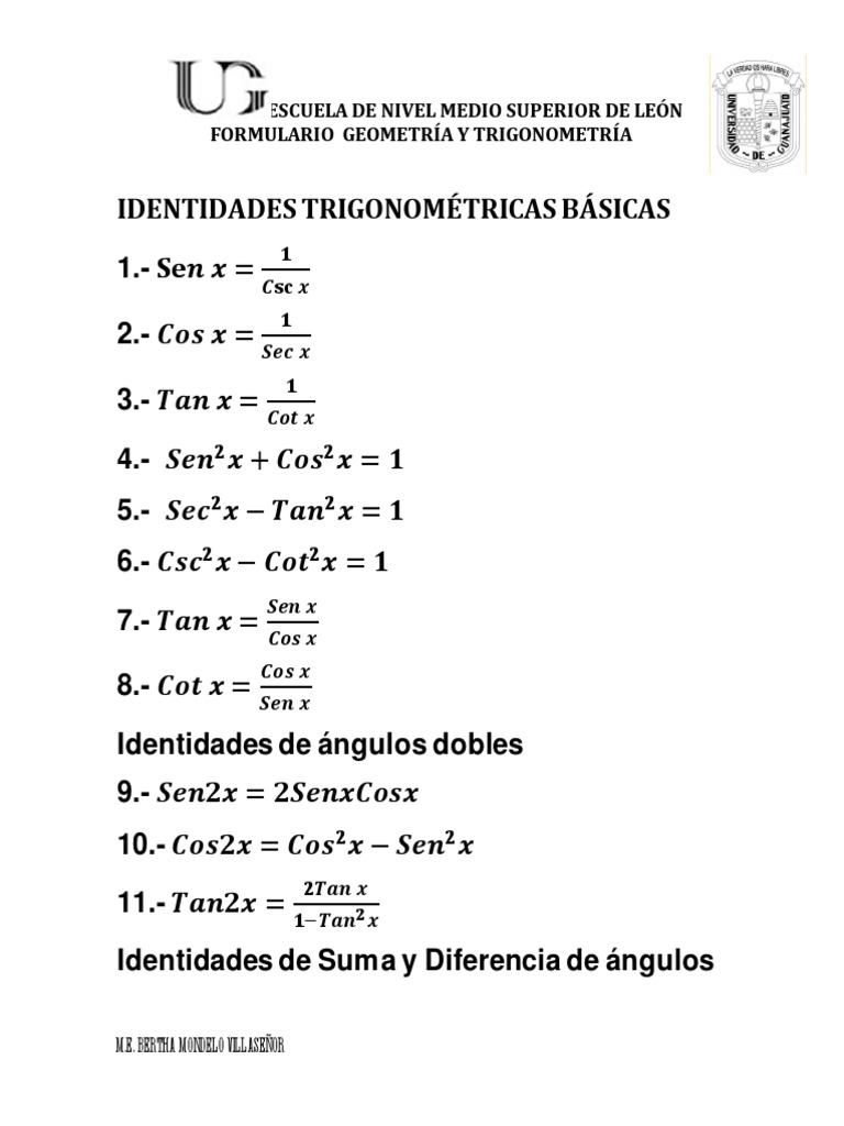 Pdf Formulario De Trigonometria Identidades Trigonometricas Images ... Pdf Formulario De Trigonometria Identidades Trigonometricas Images ...