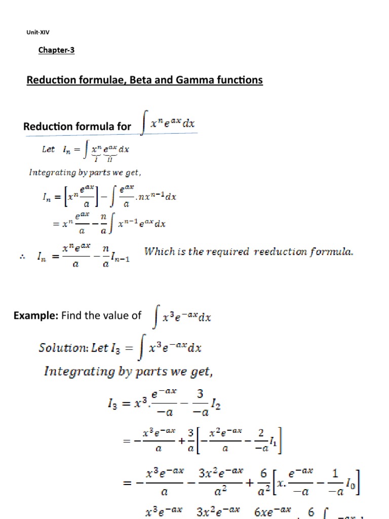 Unit-XIV Reduction Formulae, Beta and Gamma Function. | PDF