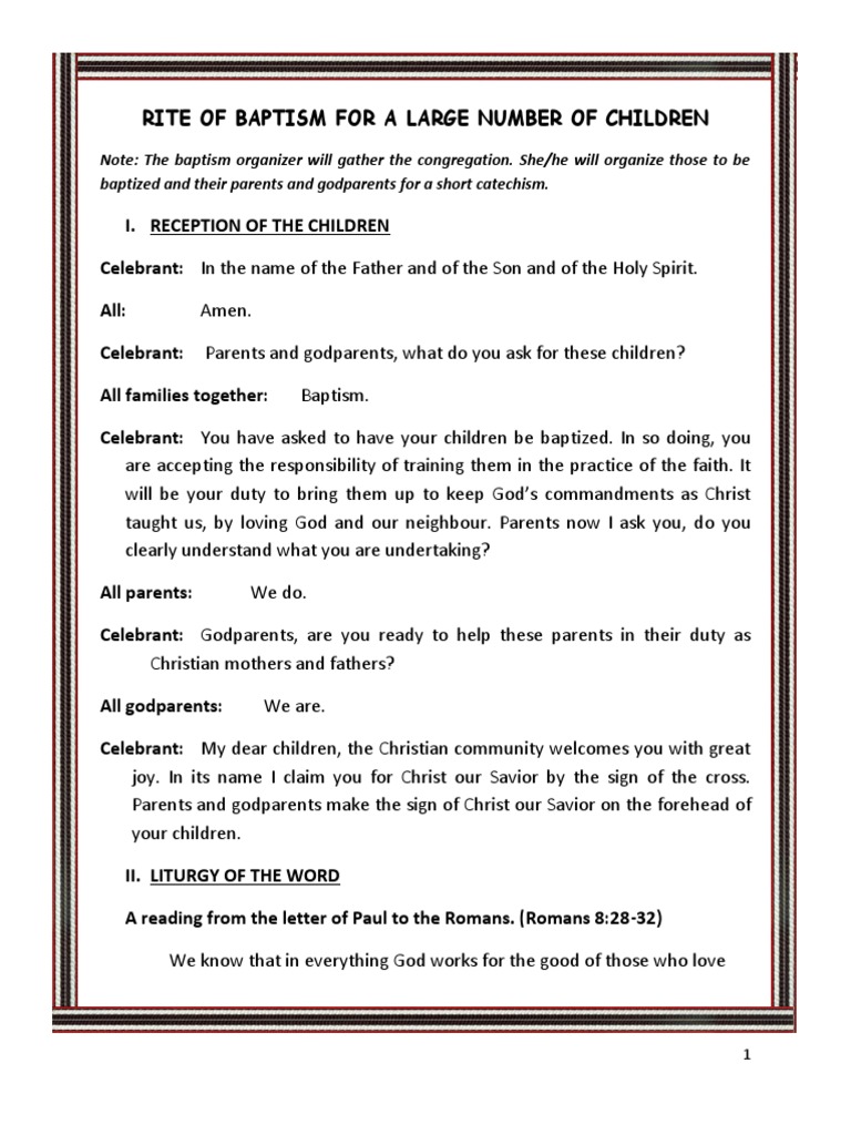 Rite of Baptism For A Large Number of Children | PDF | Baptism | God ...