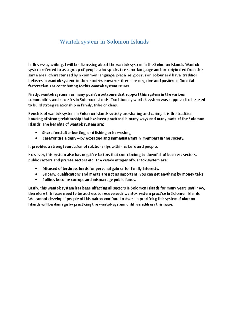 Wantok System Writing Piece Final. | PDF