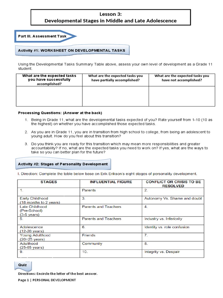 PERDEV Worksheets | PDF | Psychological Concepts | Behavioural Sciences