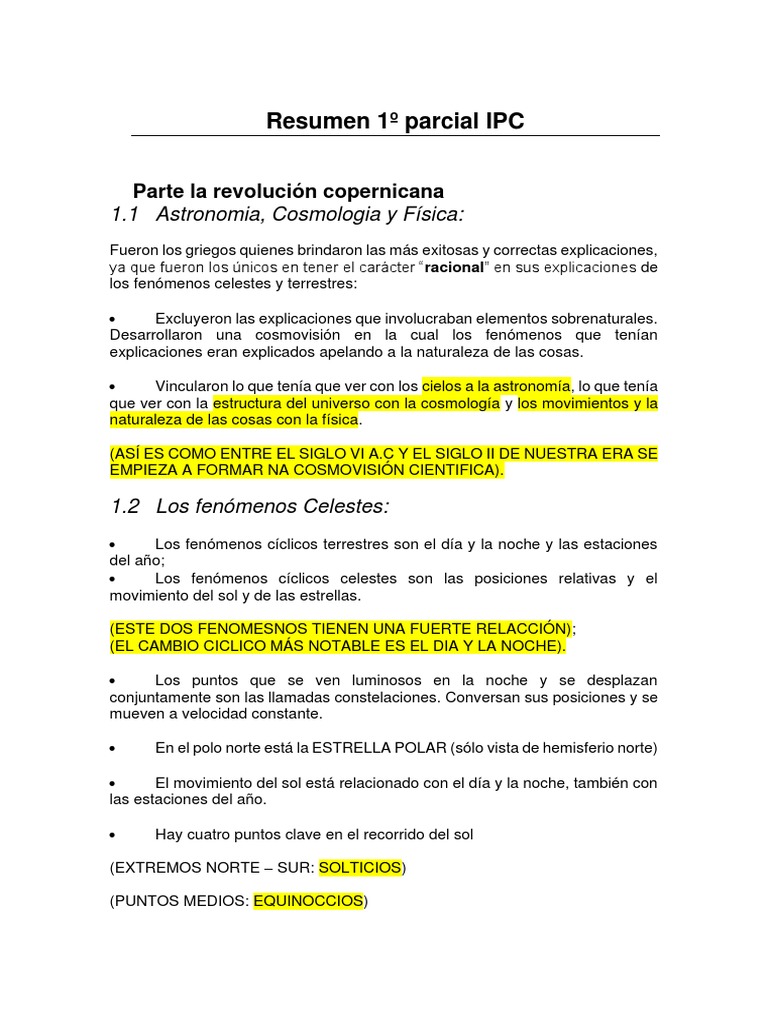 Resumen 1º Parcial IPC: Parte La Revolución Copernicana | PDF | Evolución | Nicolás Copérnico