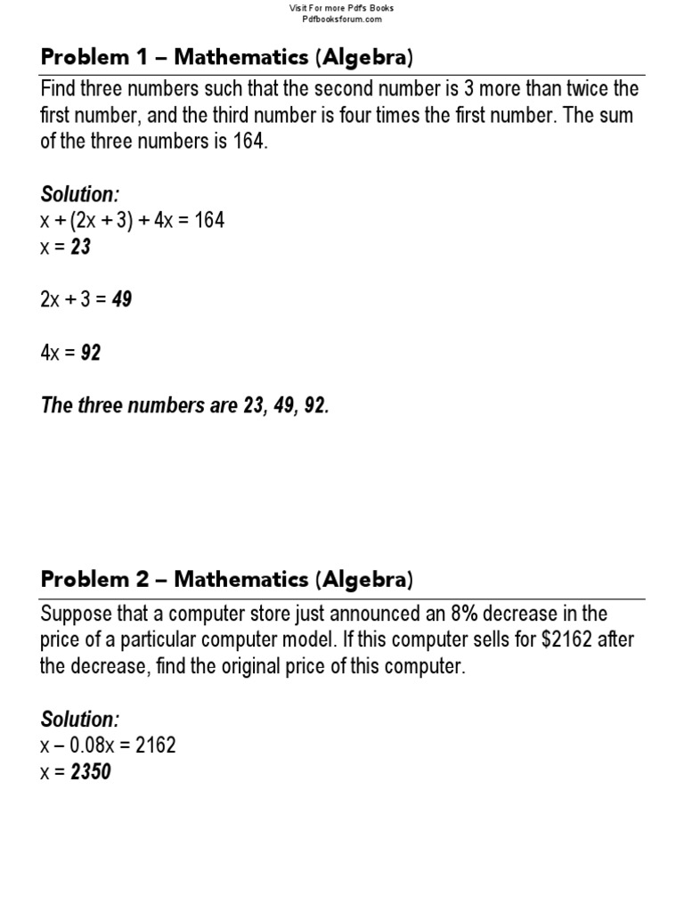 Algebra Problem Solutions and Strategies | PDF | Equations | Fraction ...