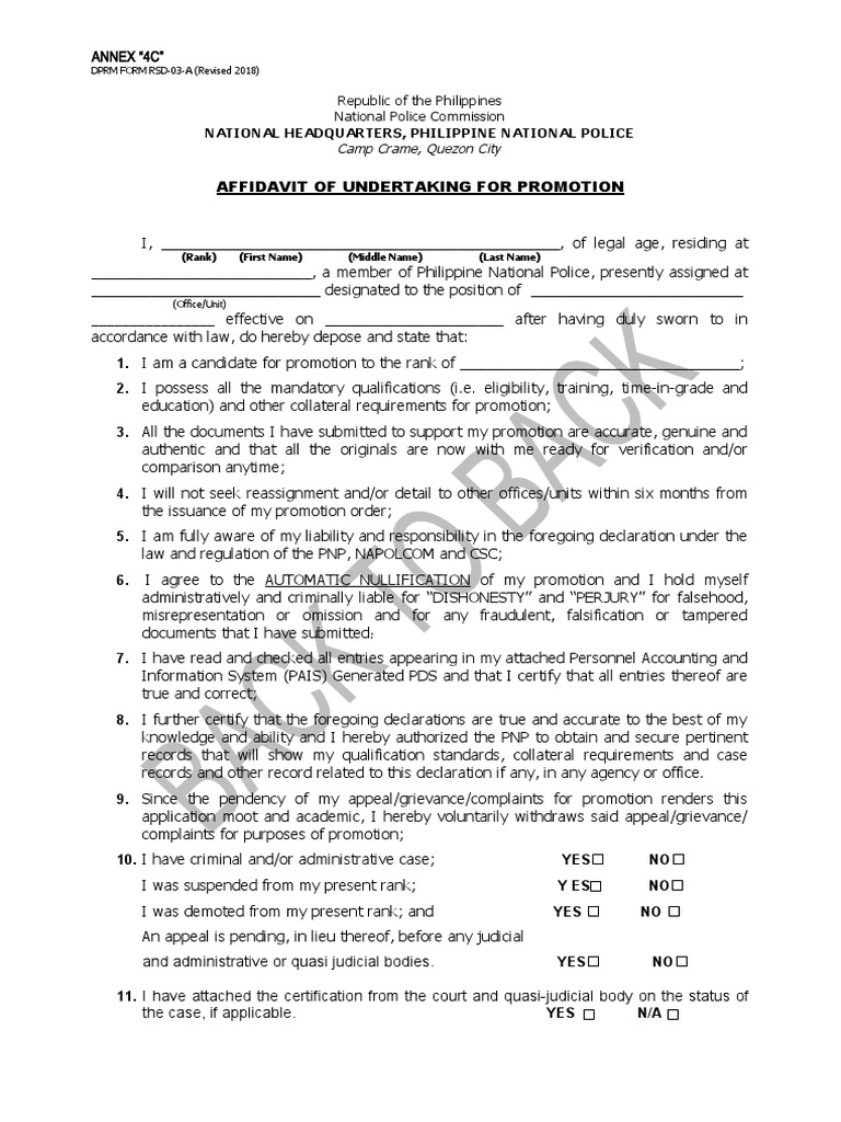 Annex 4C Affidavit of Undertaking 2018 | PDF | Affidavit | Complaint Annex 4C Affidavit of Undertaking 2018 | PDF | Affidavit | Complaint