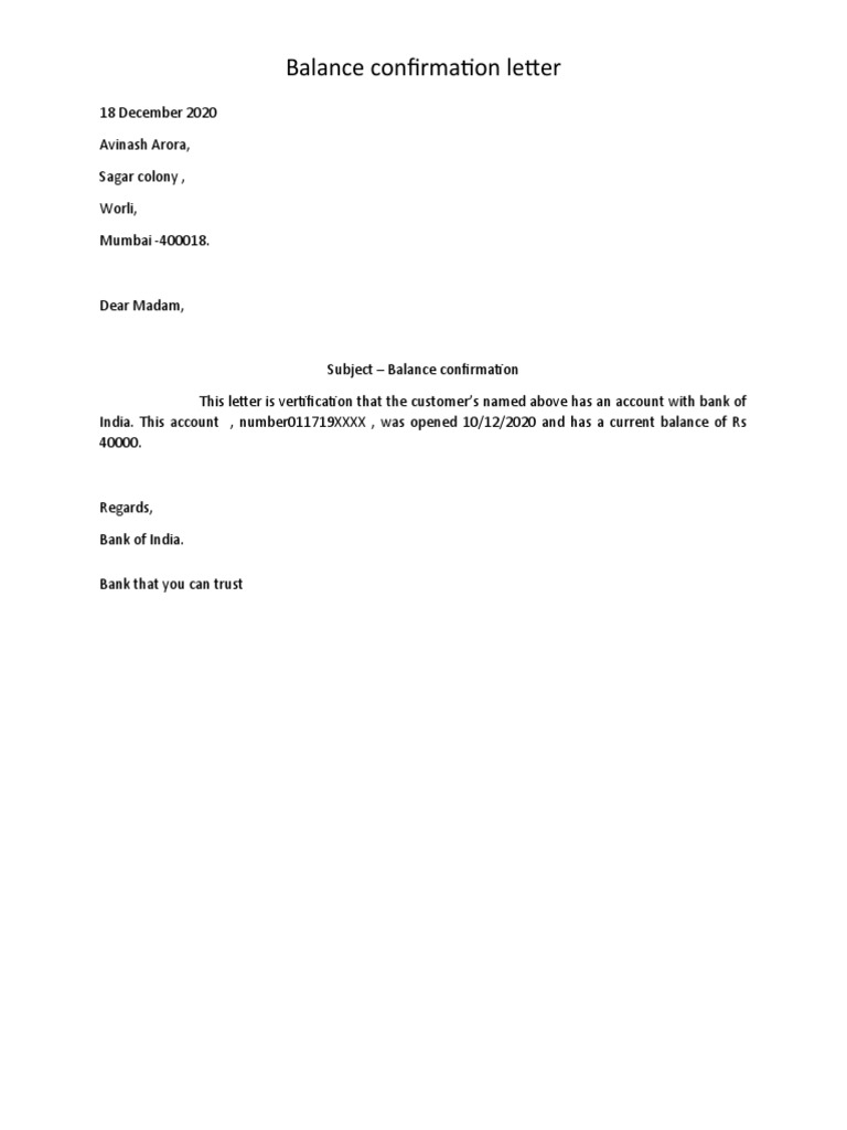 Balance Confirmation | PDF